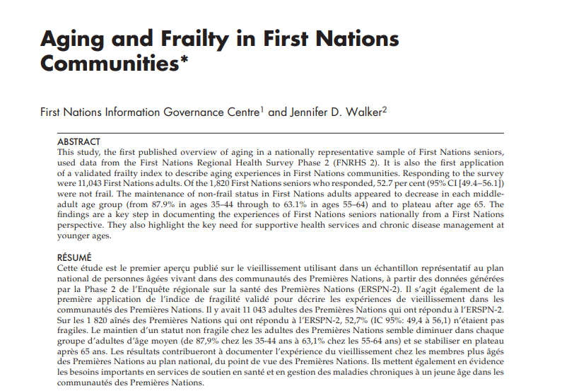 Aging and Frailty in First Nations Communities - Healthy Aging CORE BC